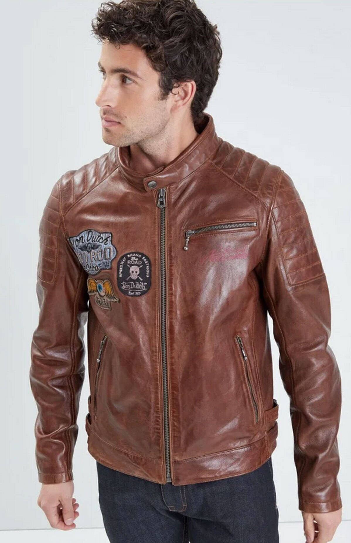 Giacca da uomo in pelle cognac scura "102119"