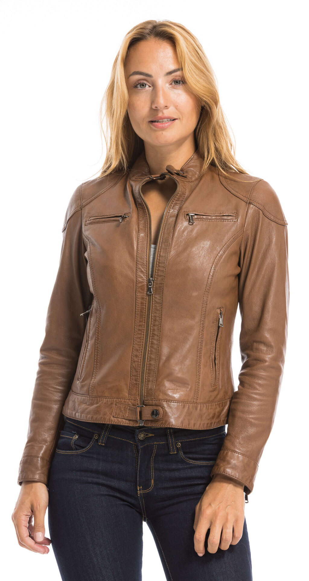 Giacca da donna in pelle di quercia cognac "64399"